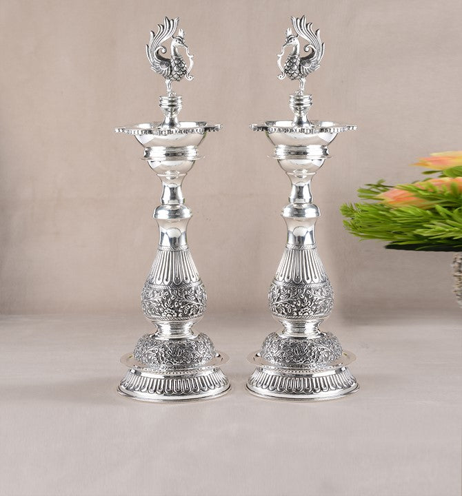 Peacock Silver Deepam Stand – Krishna Jewellers Pearls and Gems Pvt Ltd