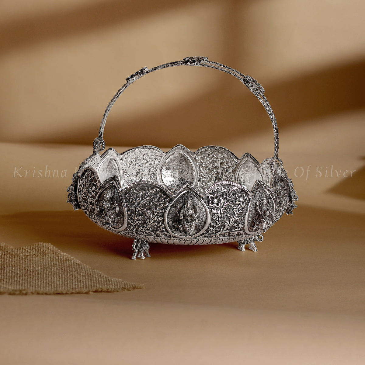 92.5 Silver Flower Basket with Ashtalakshmi Engraving – Krishna ...