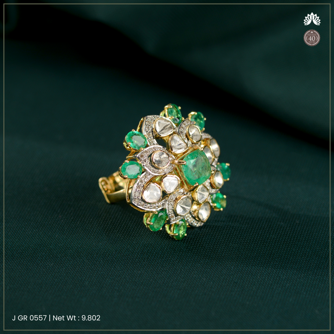 Gold Polki Ring With Floral Design – Krishna Jewellers Pearls and Gems ...
