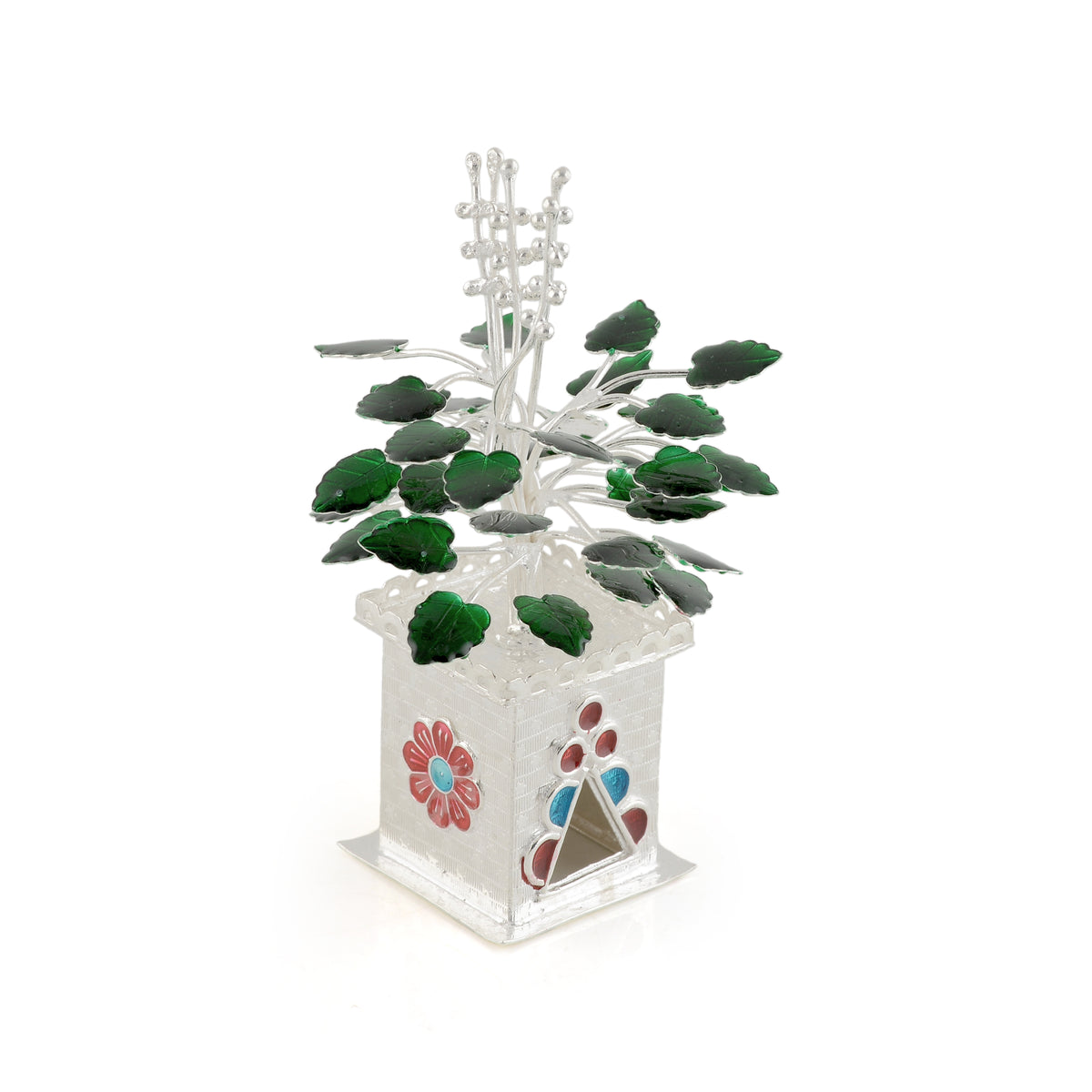silver-thulasi-kota-with-green-leaves – Krishna Jewellers Pearls and ...