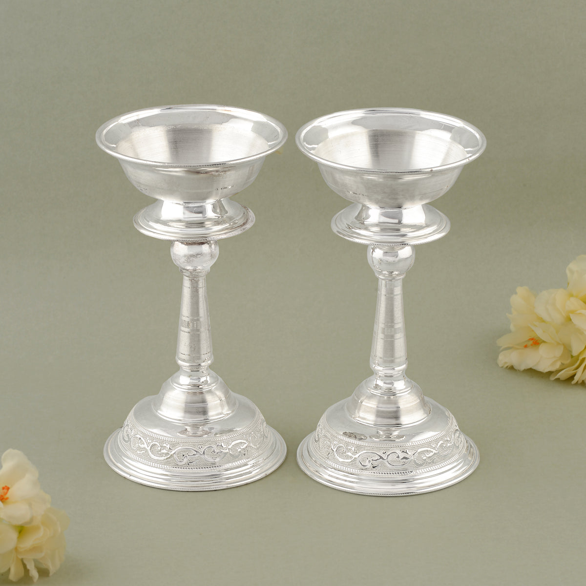 92.5 Pure Silver Deepam Stand (Set of 2) - Traditional Pooja Lamp ...