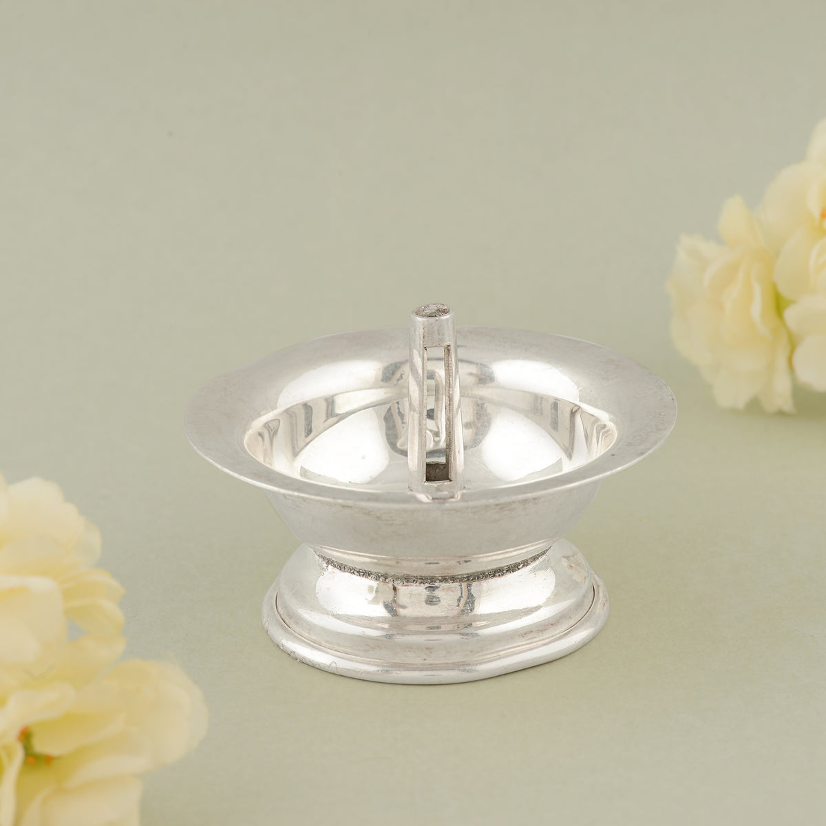 Buy Pure Silver Small Deepam Wick Holder Traditional & Elegant Design ...