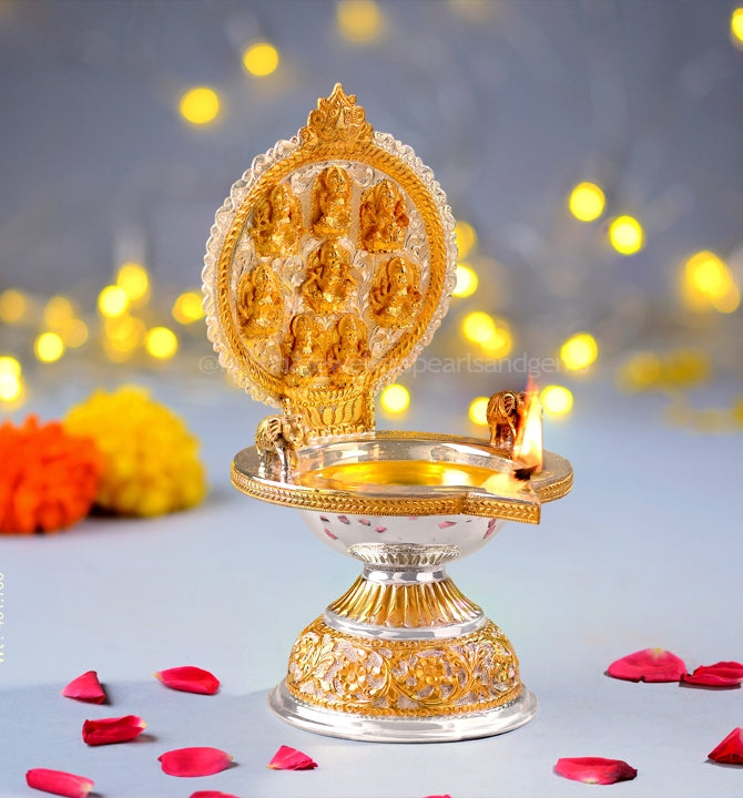 Ashtalaxmi Deepam Stand In Gold Polish – Krishna Jewellers Pearls and ...