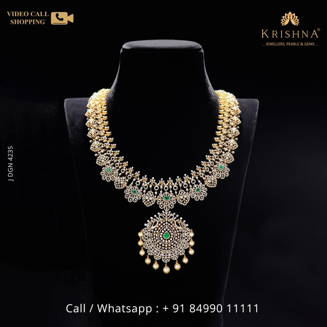 Floral Diamond Necklace With Pendant – Krishna Jewellers Pearls and ...