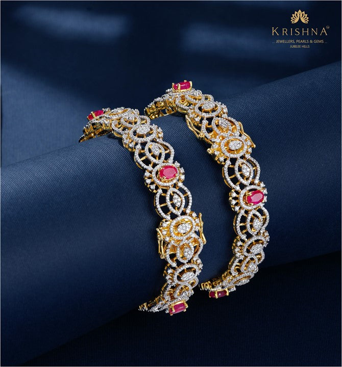 Real diamond bangles with Red Stone – Krishna Jewellers Pearls and Gems ...