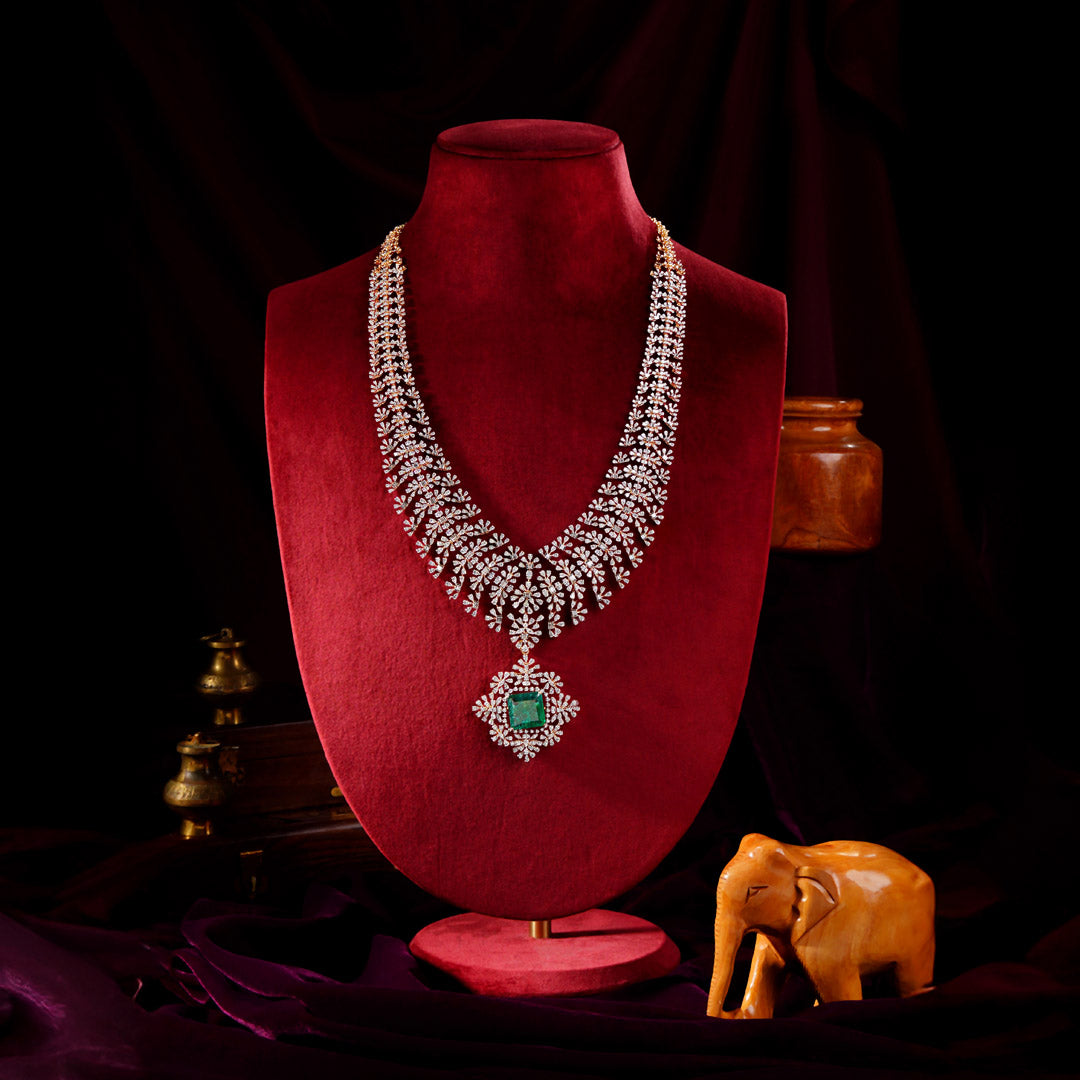 18K Diamond Long Haar Necklace with Emeralds – Luxury Bridal Jewelry ...