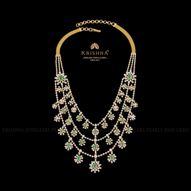 Flowery Layered Diamond Haram – Krishna Jewellers Pearls and Gems Pvt Ltd