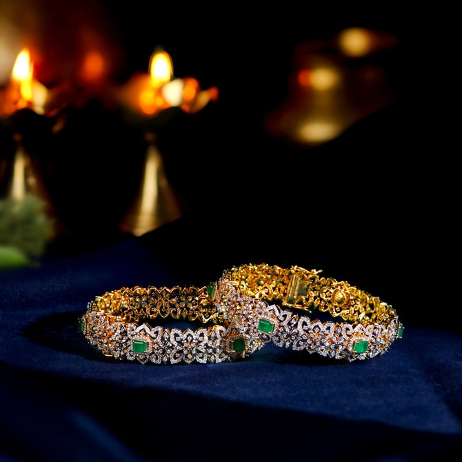 Diamond Bangles with Flower Pattern – Krishna Jewellers Pearls and Gems ...