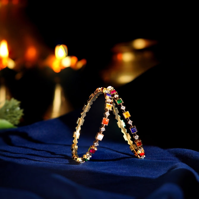 Navaratna Bangles with Diamonds – Krishna Jewellers Pearls and Gems Pvt Ltd