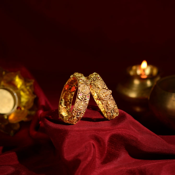 Temple-Style Gold Bangles with Deity Engravings – Krishna Jewellers ...