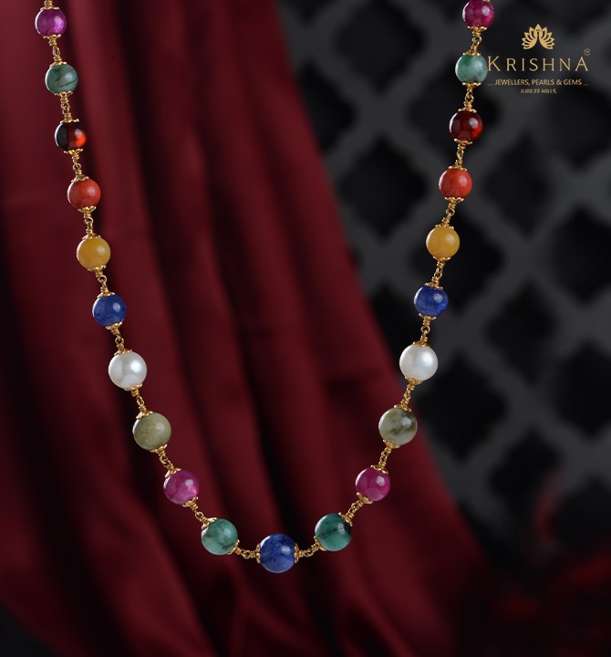 Navaratna Gold Mala – Krishna Jewellers Pearls and Gems Pvt Ltd